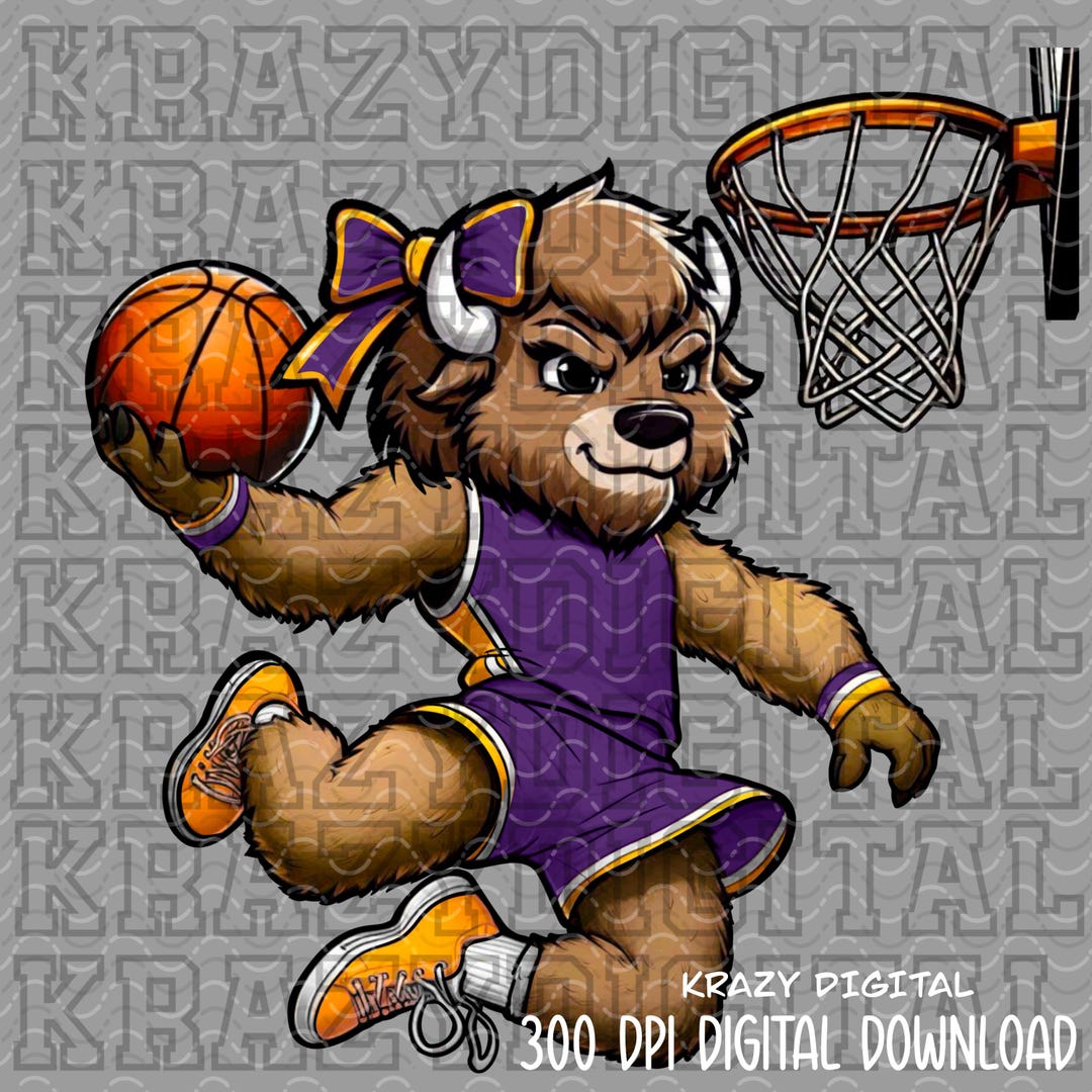 Lady Buffalo Basketball PNG, Zoo Animal Basketball Design, Purple Bison ...