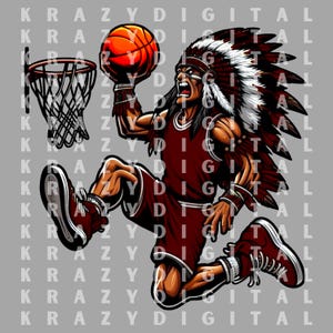 Maroon Indian Basketball Mascot PNG, Boy Indian Sports PNG, Dunking ...