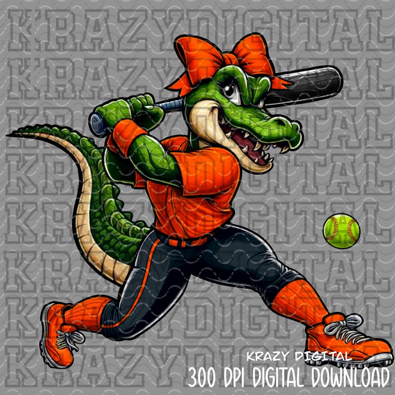 Alligator Softball PNG, Orange Girl Design, Crocodile School Mascot ...