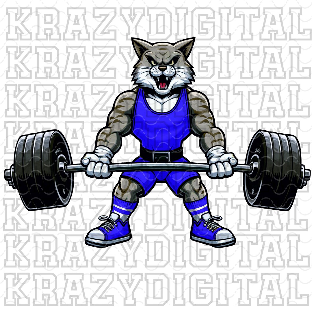 Wildcat Mascot Power Lifting Blue PNG, Blue Weightlifting, Wildcat PNG ...