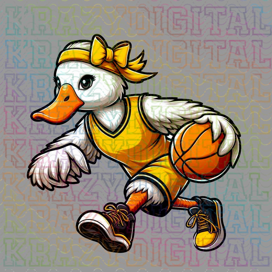Yellow Duck Basketball Mascot PNG, Basketball Lady Duck Digital ...