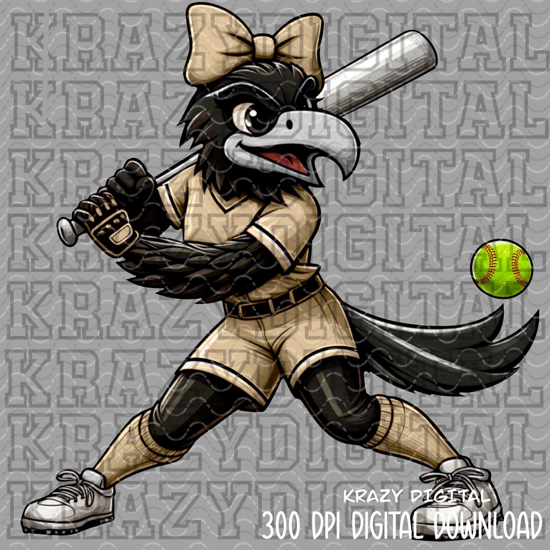 Lady Crow Gold Softball Mascot PNG, Ravens Girly Bow Mascot, Black Bird ...