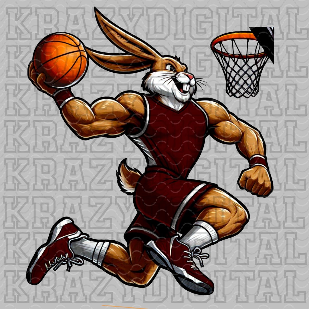 Jackrabbit Maroon Basketball PNG, Dunking Bunny Fun Design, Strong ...