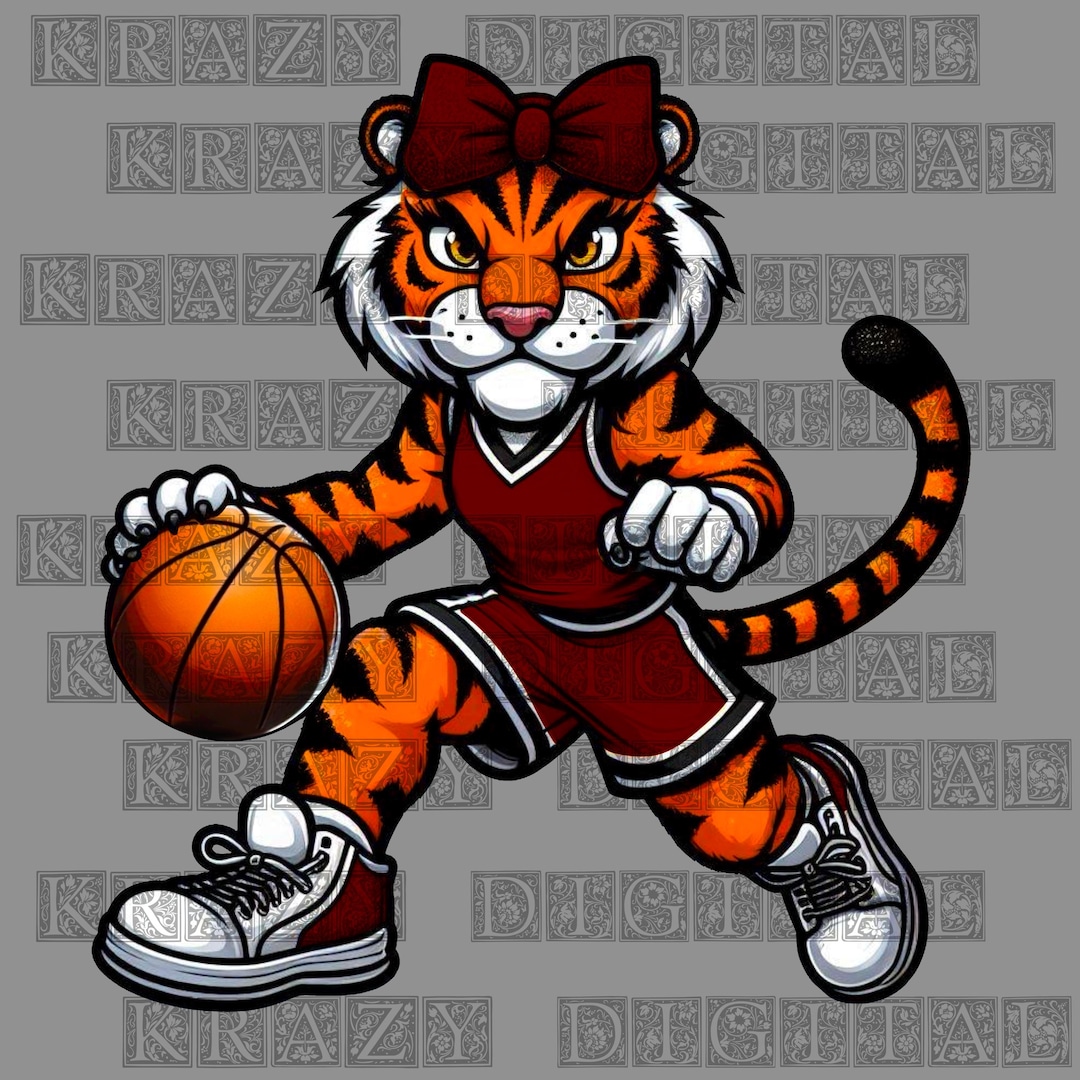 Maroon Lady Tiger Basketball PNG, Maroon Tiger Girl Basketball Bow ...