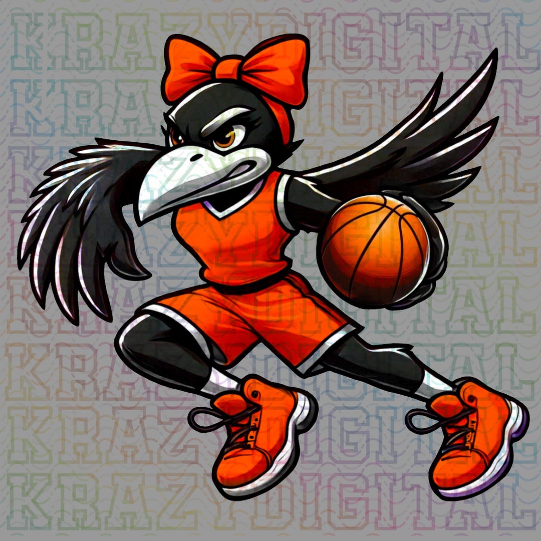 Orange Lady Raven Basketball Mascot PNG, Raven Girl Mascot Digital File ...