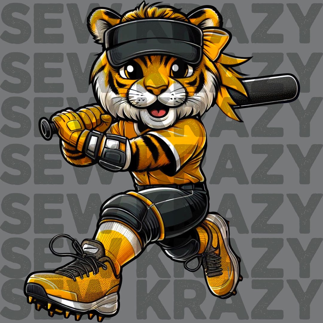 Lady Tiger Yellow Softball Mascot PNG, Tigers Girly Mascot, Tiger ...
