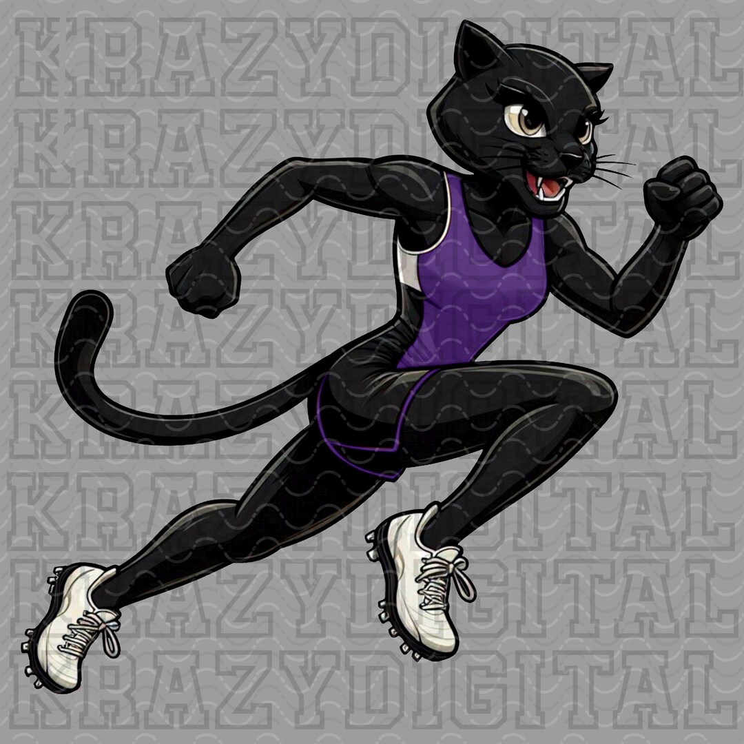 Purple Lady Panther Track PNG, Panther Running Mascot PNG, Girl Panther ...