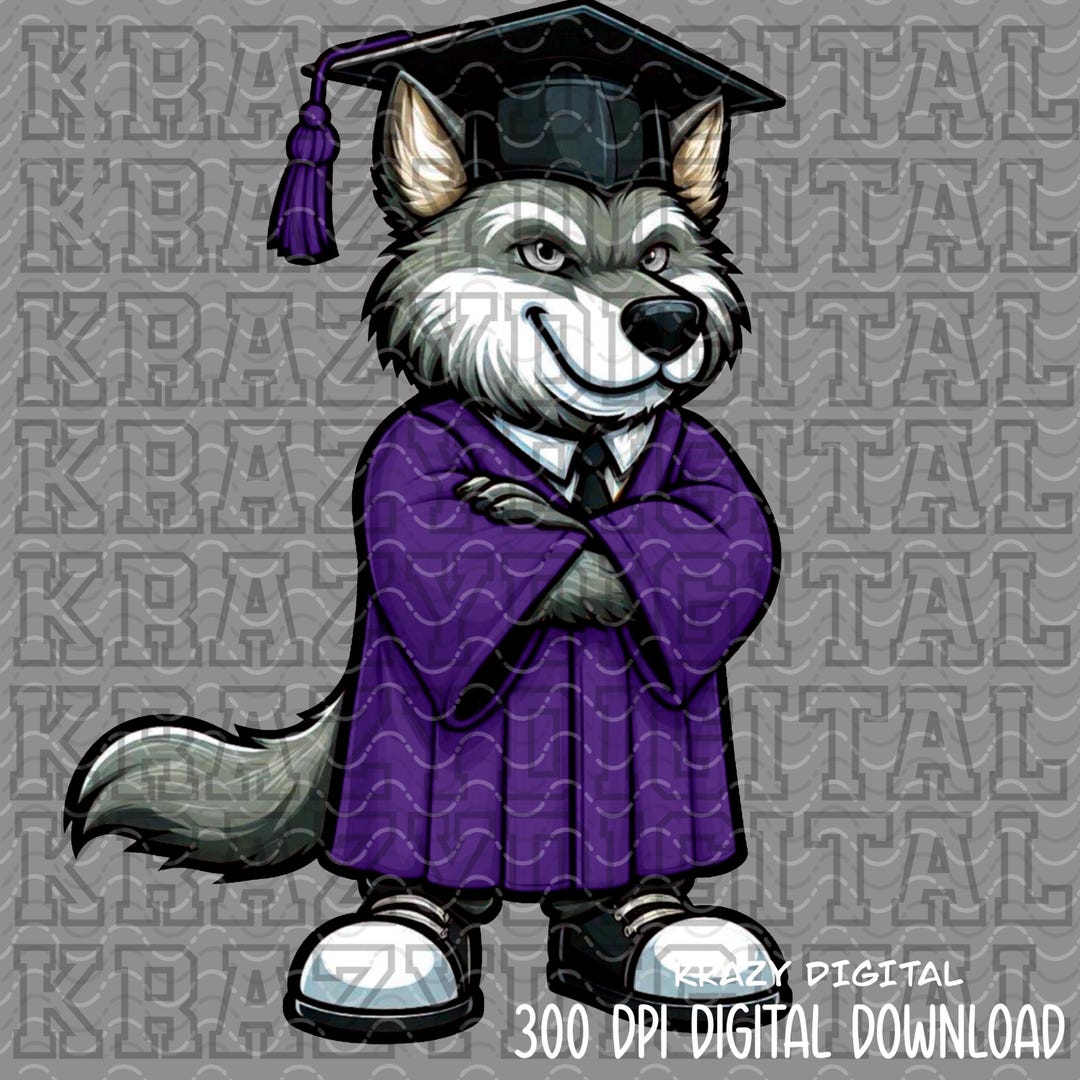 Wolf Purple Graduation PNG, Wolf Senior Mascot, Panther Graduation PNG ...
