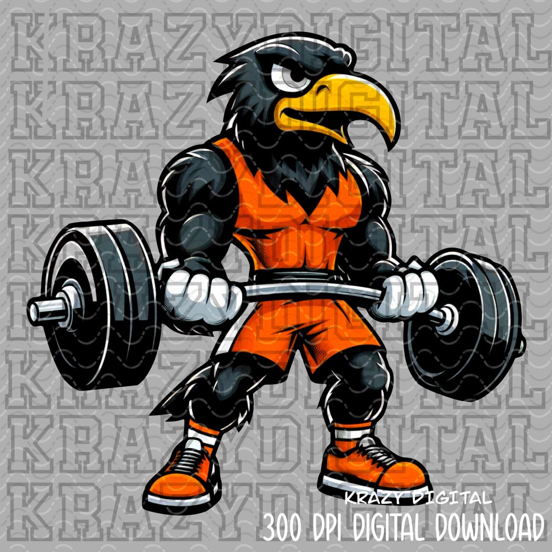 Orange Raven Powerlifting Mascot PNG, Raven Mascot Strong File, Orange ...