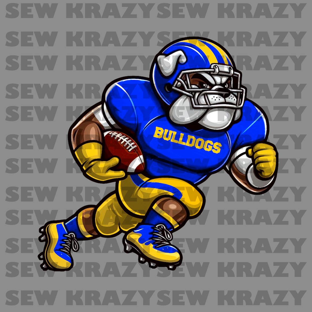 Blue Yellow Bulldog Football Mascot PNG, Cartoon Football Bulldog ...