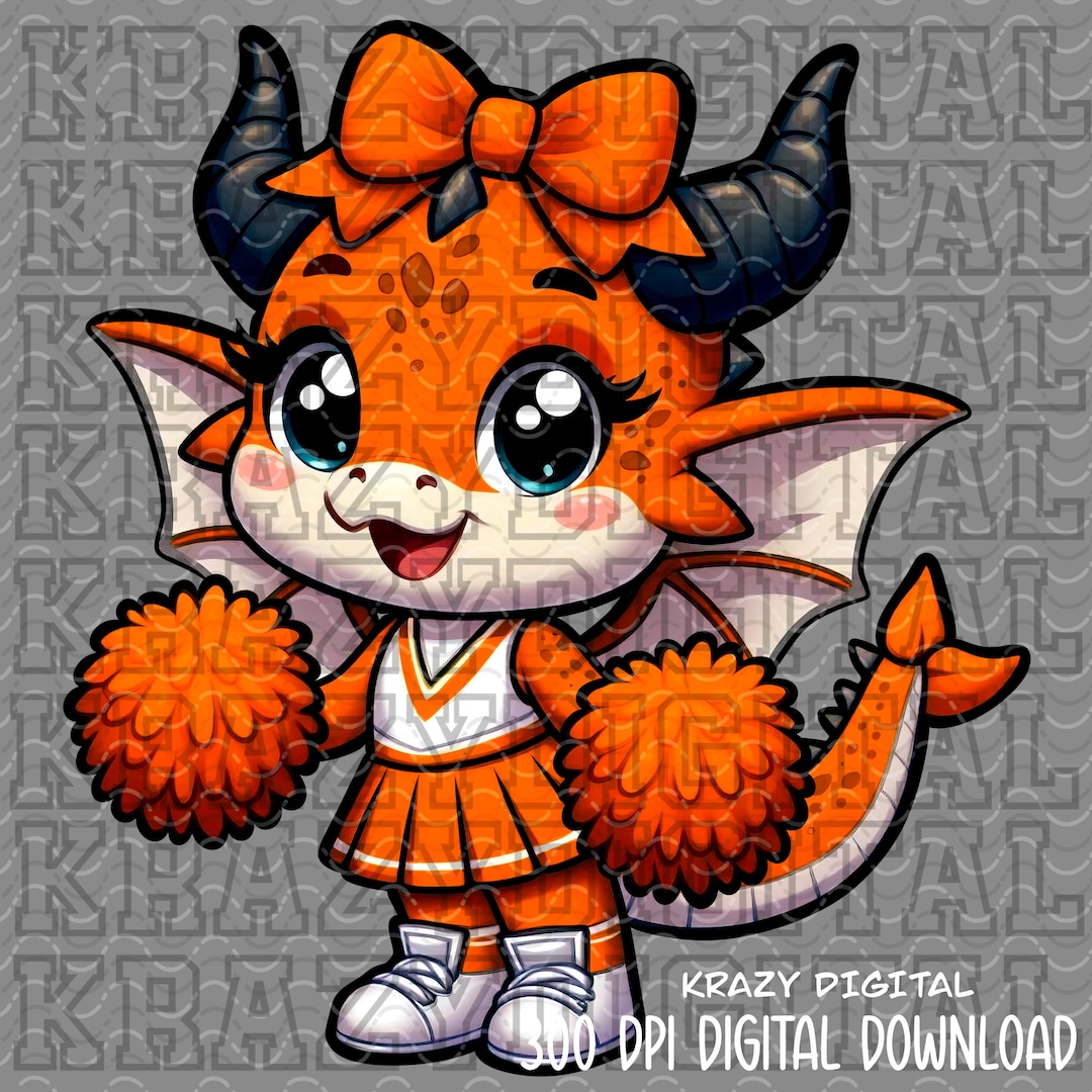 Dragon Cheer Mascot PNG, Orange Cute Dragon School Spirit, Dragon Dancy ...