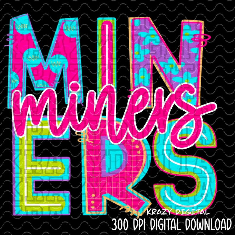 Neon Miners Sketch Font PNG, Miner Girl Sister Spirit Digital File ...