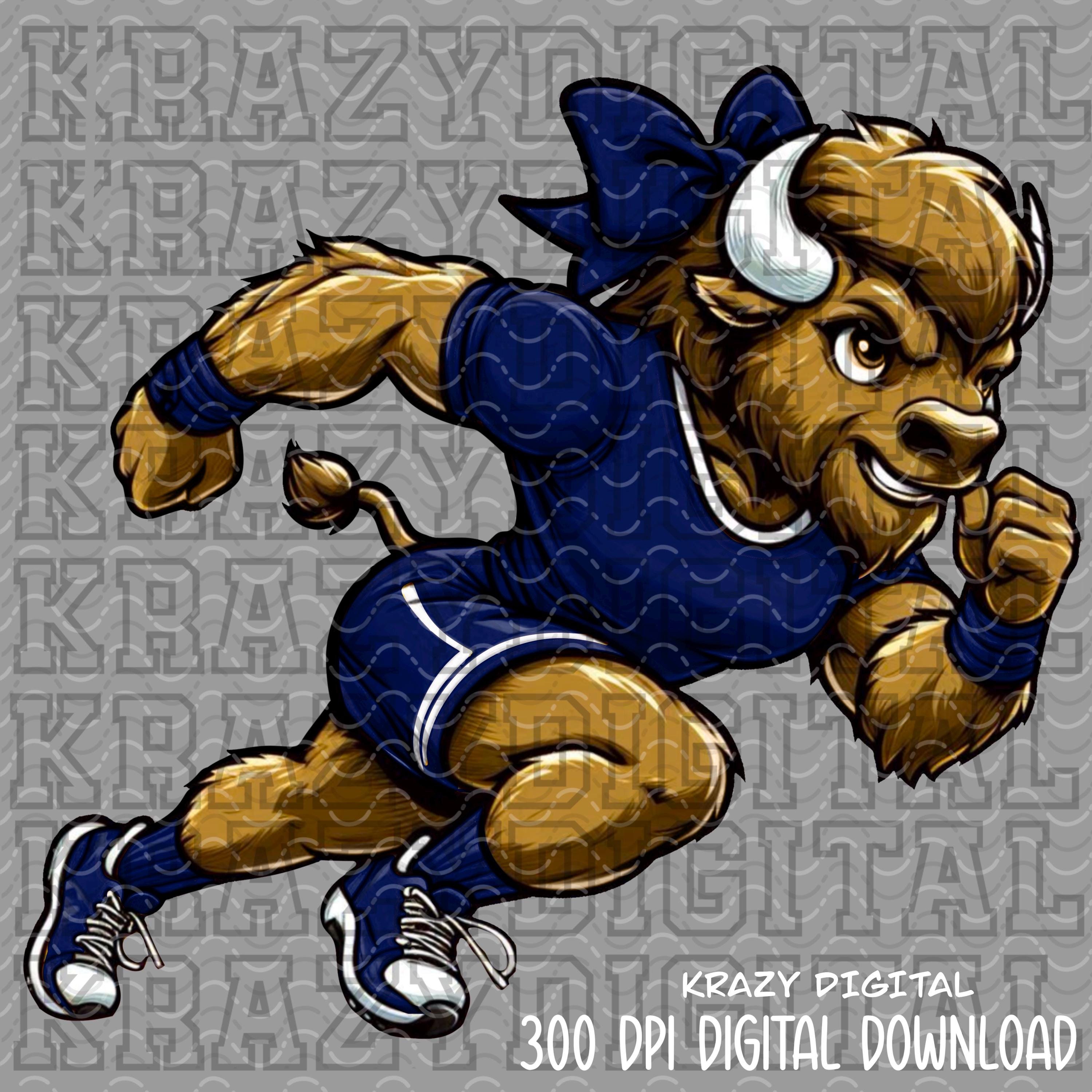 Lady Buffalo Track Mascot PNG, Navy Bison School Mascot, Navy Uniform ...