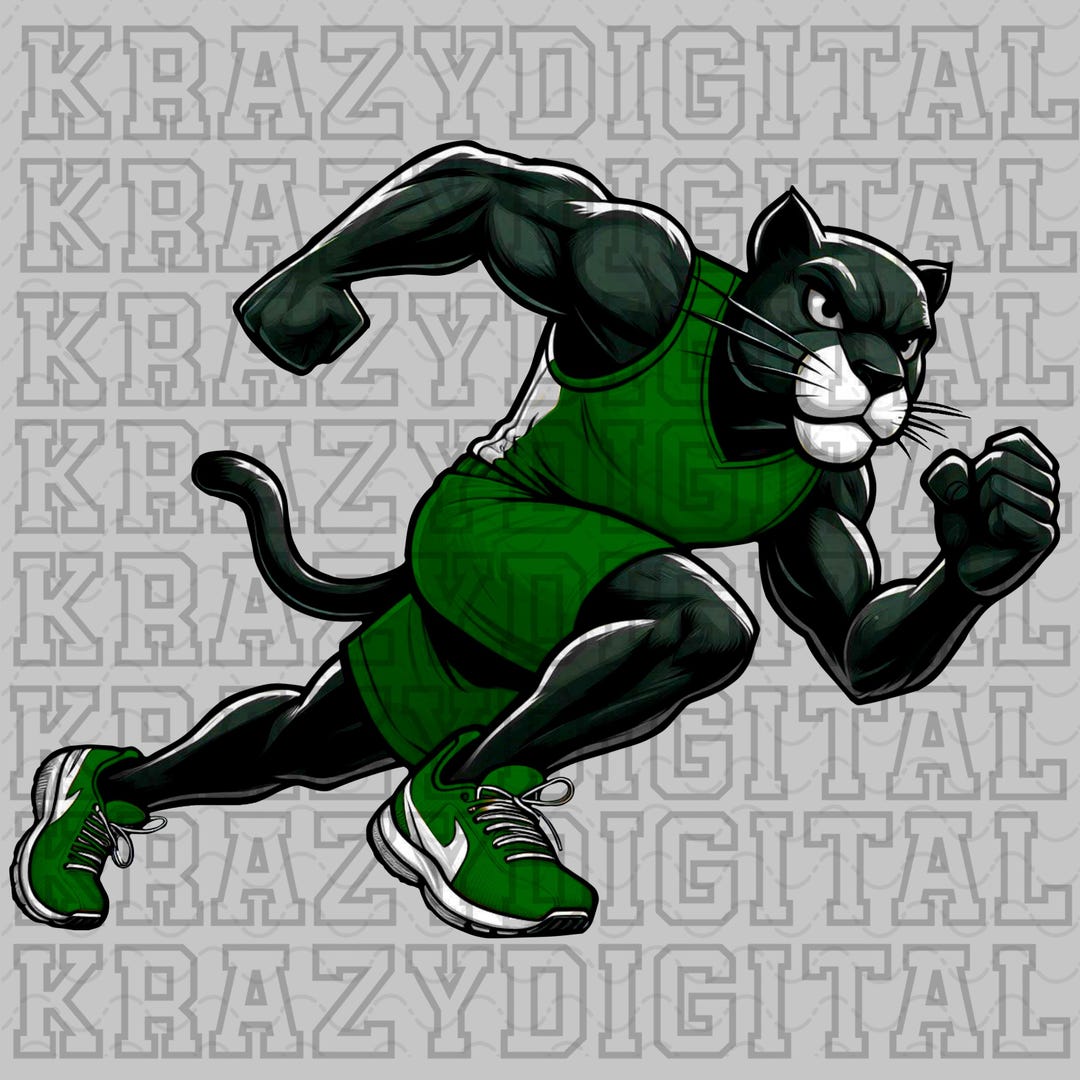 Panther Track PNG, Panther Running Mascot PNG, Green Panther School ...
