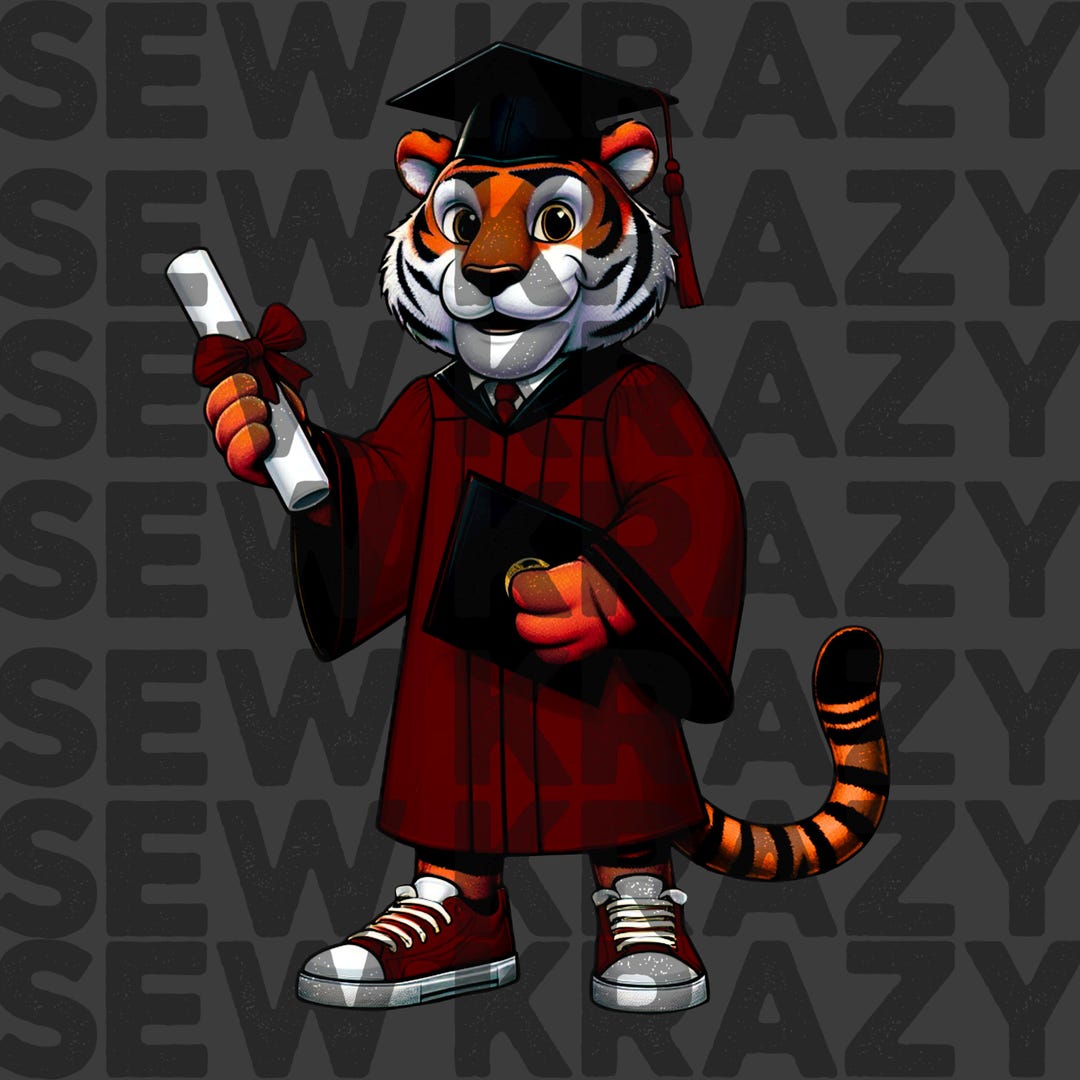Maroon Tiger Mascot Graduation PNG, Tiger Mascot Graduation Digital ...
