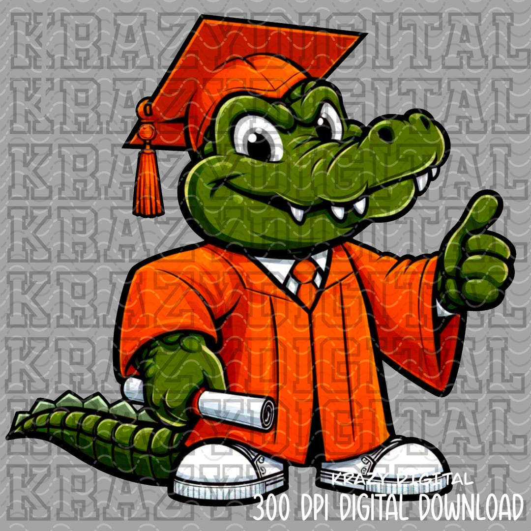 Orange Gator Mascot Graduation PNG, Gator Mascot Graduation Digital ...