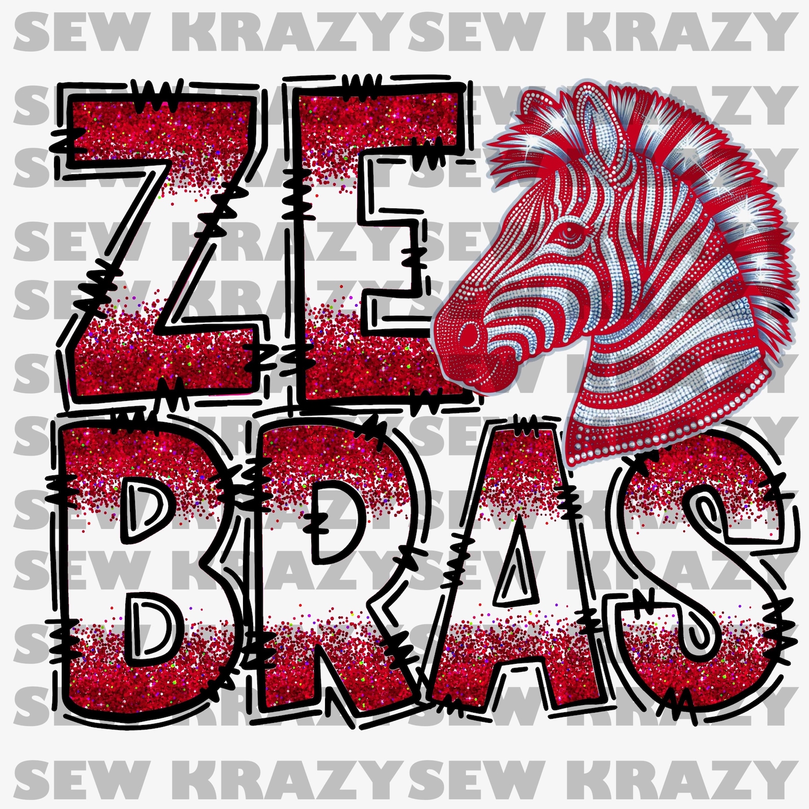 Zebra Faux Rhinestone PNG, Red White Zebra School Mascot PNG, Zebra Red ...
