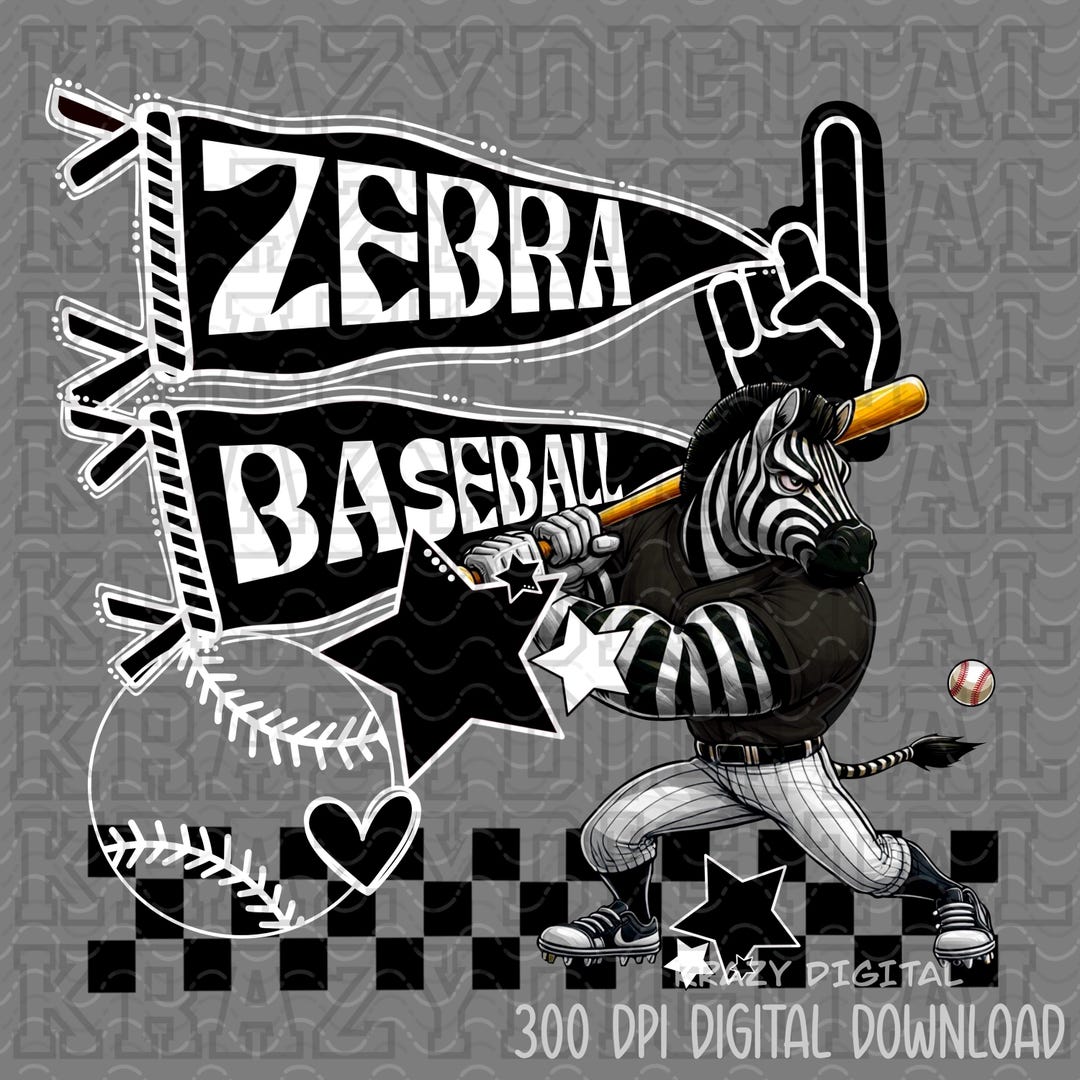 Black Zebra Baseball Pennant Flag PNG, Zebra Strong Mascot PNG, Zebra ...