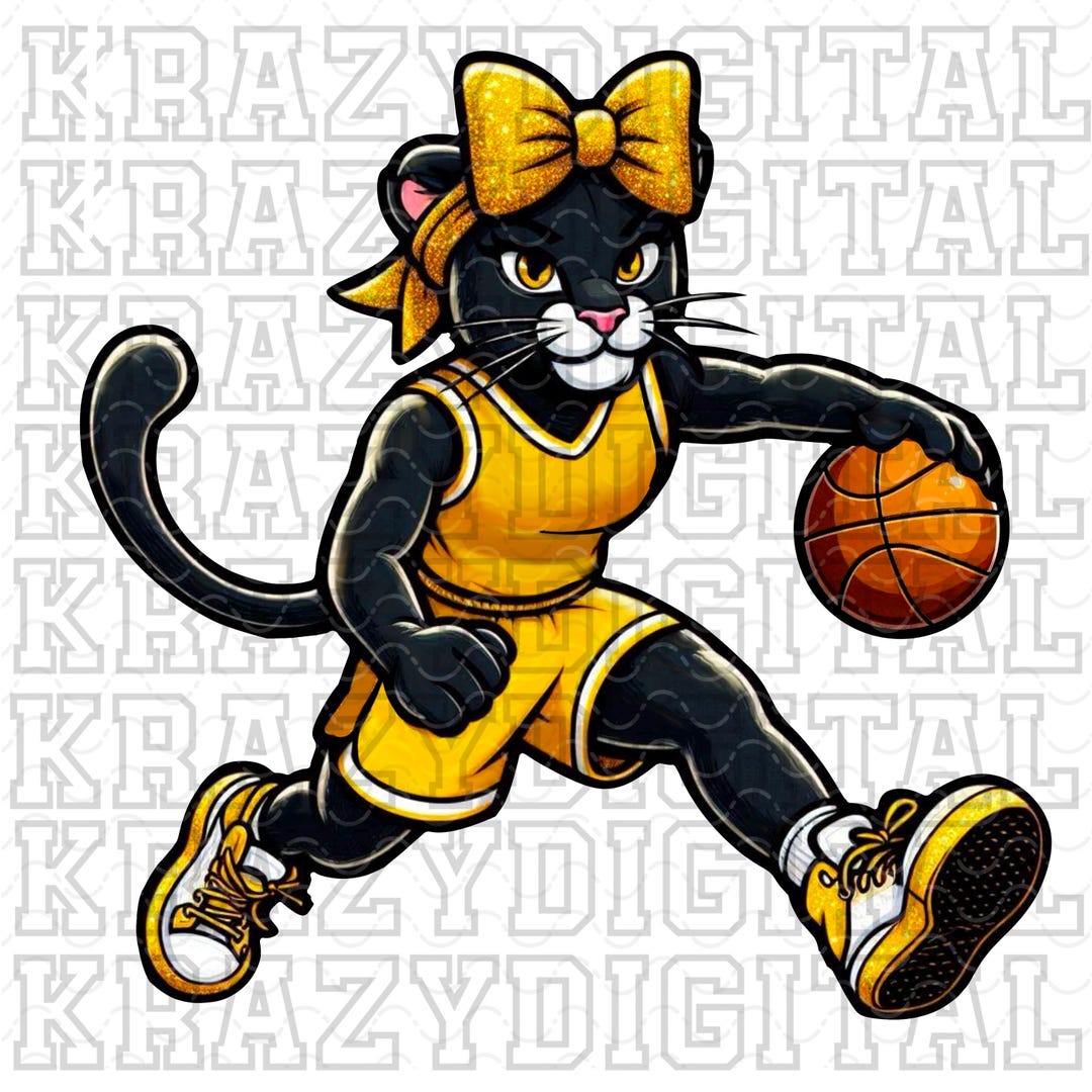 Lady Panther Yellow Mascot Basketball PNG, Panther Girl Digital Design ...