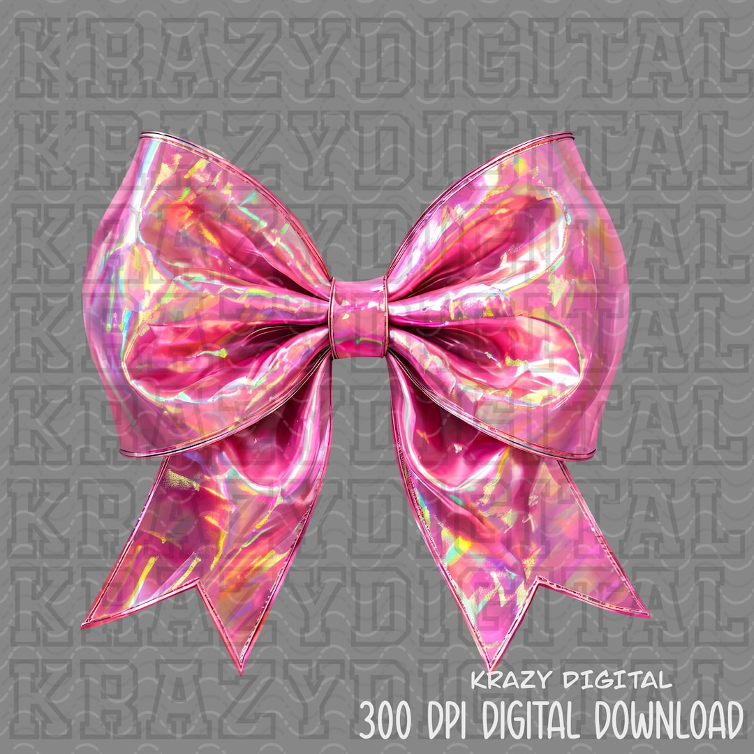 Holographic Pink Bow PNG, Shiny Pink Bow, Cute Valentines Bow Design ...