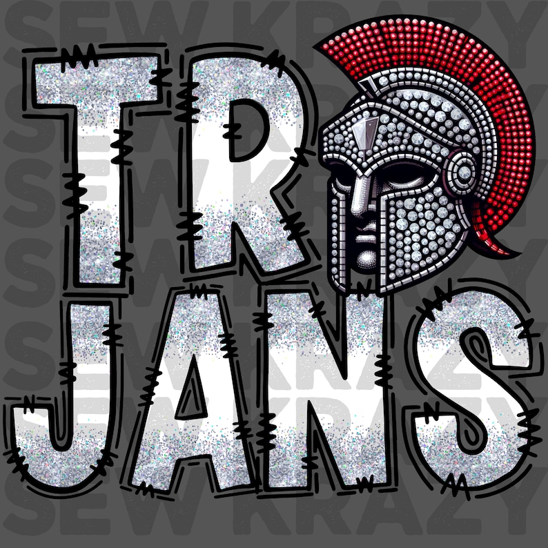 Trojan Rhinestone Mascot PNG, Trojan School Mascot PNG, Glitter Font ...