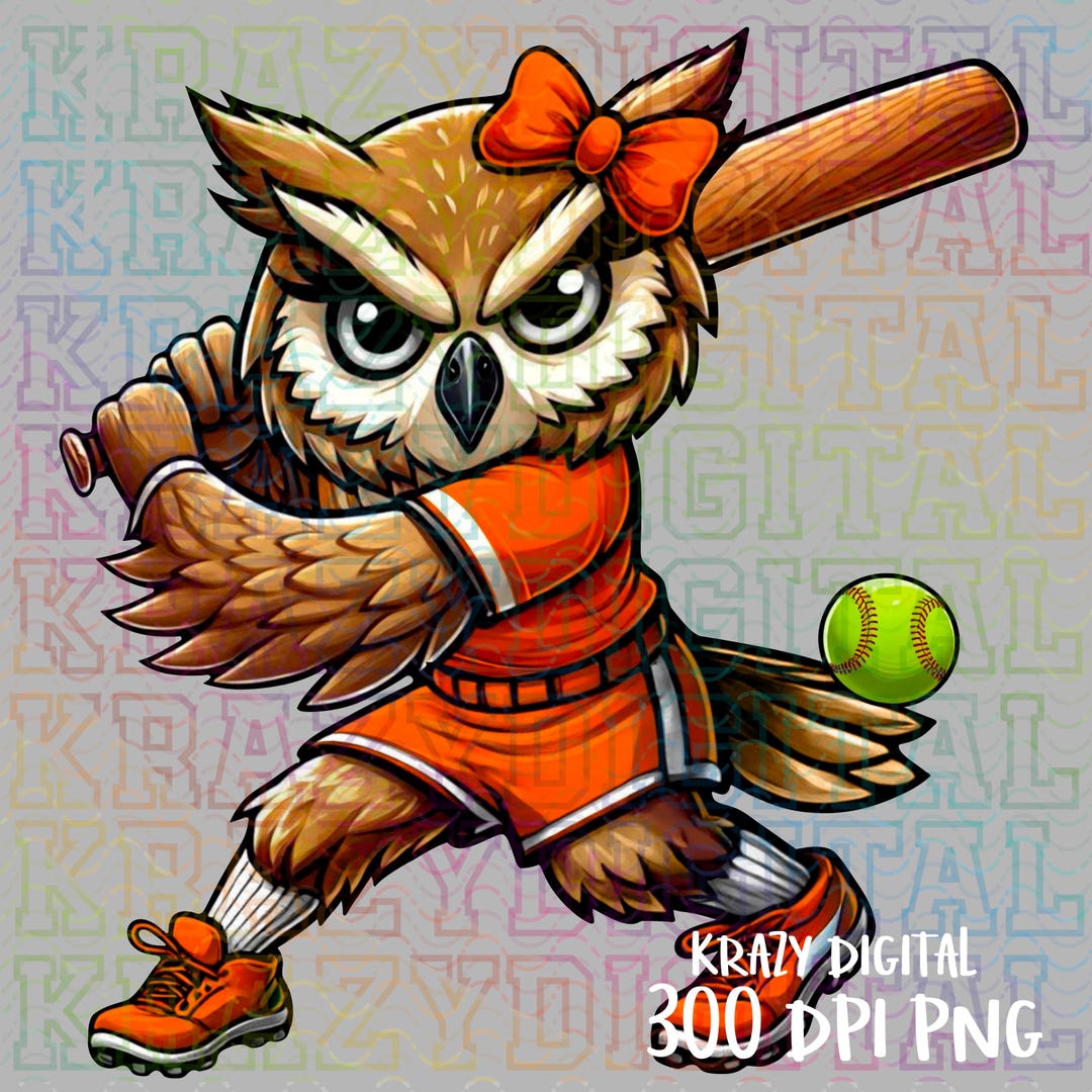 Orange Owls Softball Girl Mascot PNG, Lady Owl Softball Digital File ...