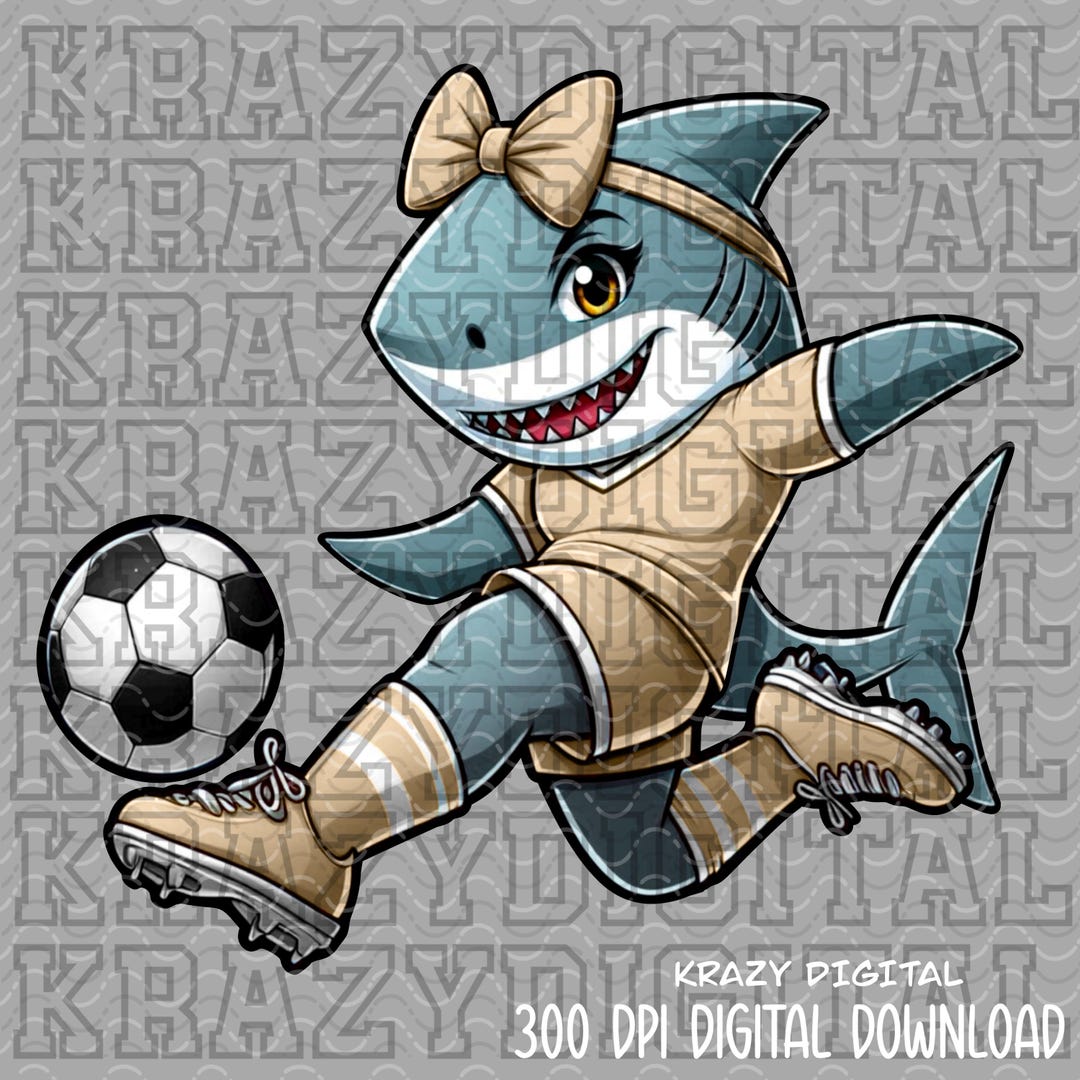 Lady Shark Soccer Mascot PNG, Gold Shark Soccer Artwork, Shark Girly ...