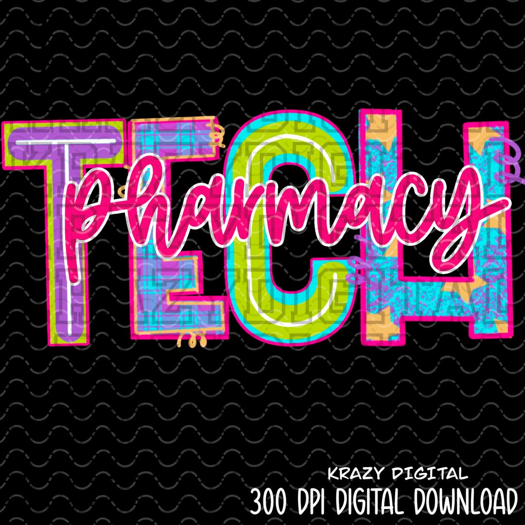 Pharmacy Tech PNG, Neon Doodle Font, Bright Color Design, Cute Pharmacy ...