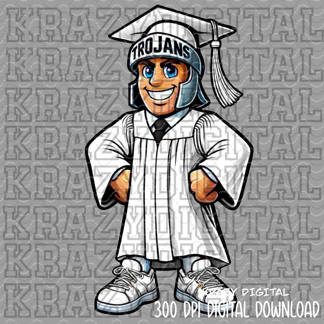 Trojan White Graduation PNG, Trojan Senior PNG, Whote Graduation Gown Mascot, Trojan White ...