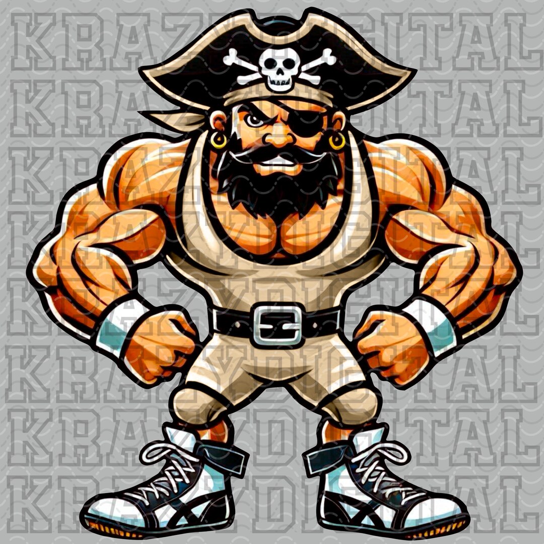 Gold Pirate Wrestling Mascot PNG, Cartoon Wrestler Pirate Mascot ...