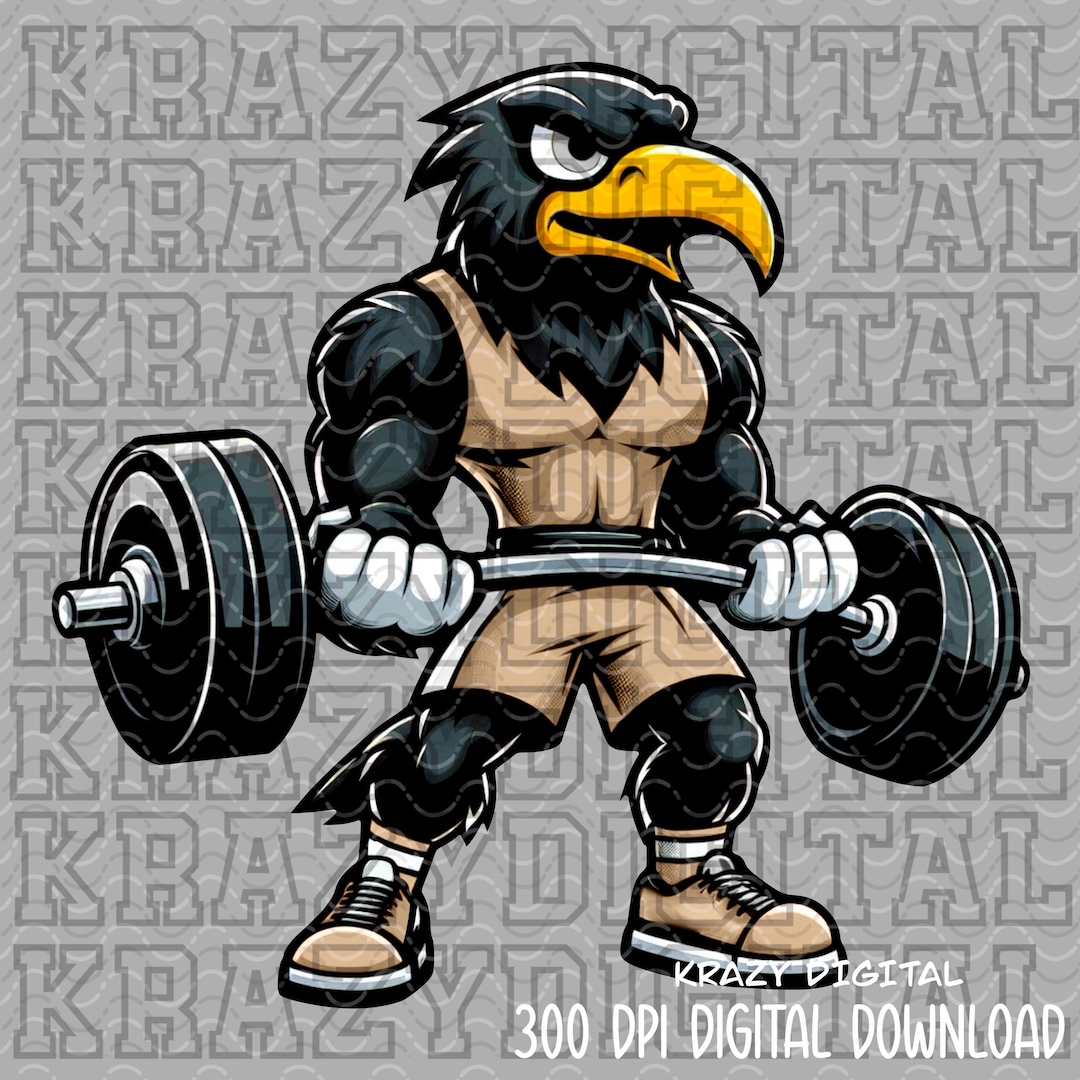 Gold Raven Powerlifting Mascot PNG, Raven Mascot Strong File, Vegas ...