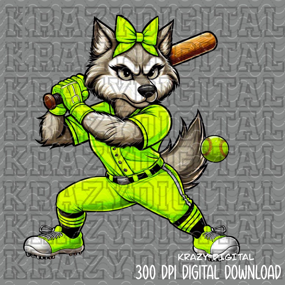 Wolf Neon Yellow Softball PNG, Wolf Girly Sport Design PNG, Wolf Neon ...