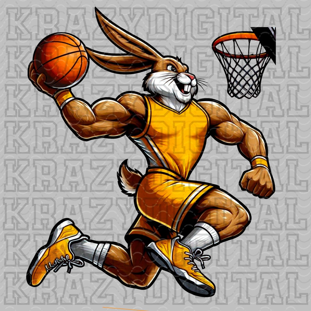 Jackrabbit Yellow Basketball PNG, Dunking Bunny Fun Design, Strong ...