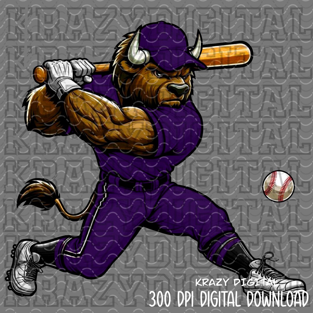 Purple Buffalo Baseball Mascot PNG, Bison School Mascot, Baseball Mom ...