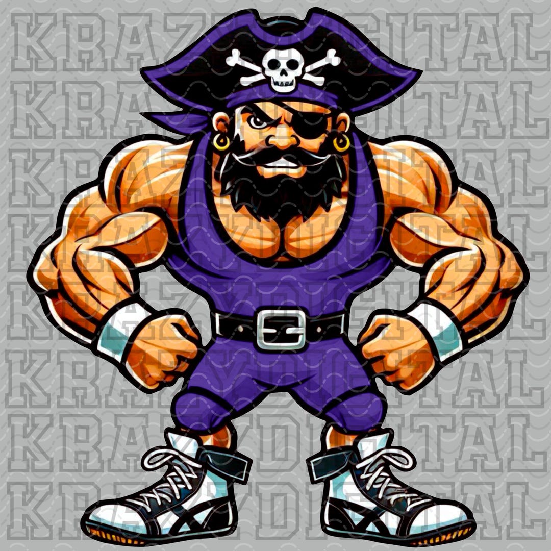 Purple Pirate Wrestling Mascot PNG, Cartoon Wrestler Pirate Mascot ...