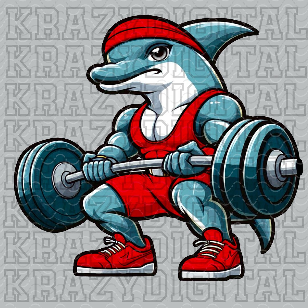 Dolphin Powerlifting PNG, Red School Mascot, Weight Lifting Mascot ...