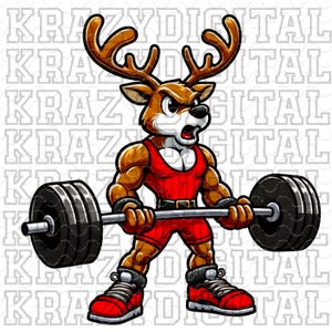 Red Reindeer Powerlifting PNG, Red Deer Mascot Digital Design, Red Boy ...