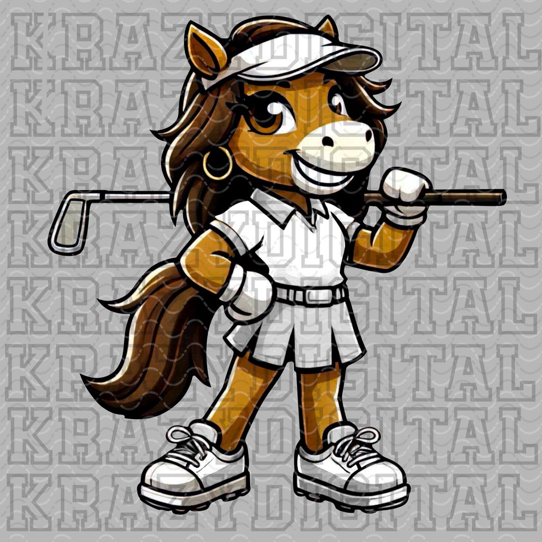 White Mustang Golf Mascot PNG, Warhorse Golf Mascot Design, Bronco Girl ...