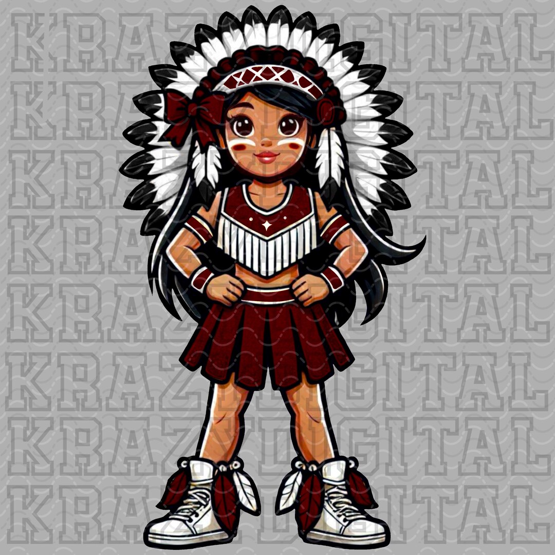 Indians Maroon Girly Dance Mascot PNG, Indian Maiden Cheer PNG, Indians ...