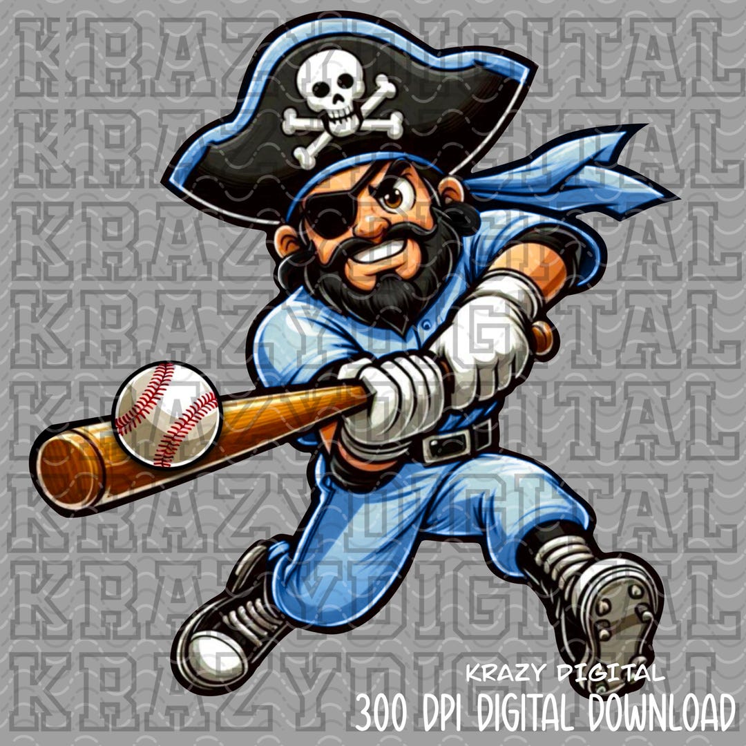 Light Blue Pirate Baseball Mascot PNG, Cartoon Baseball Pirate, Pirate ...