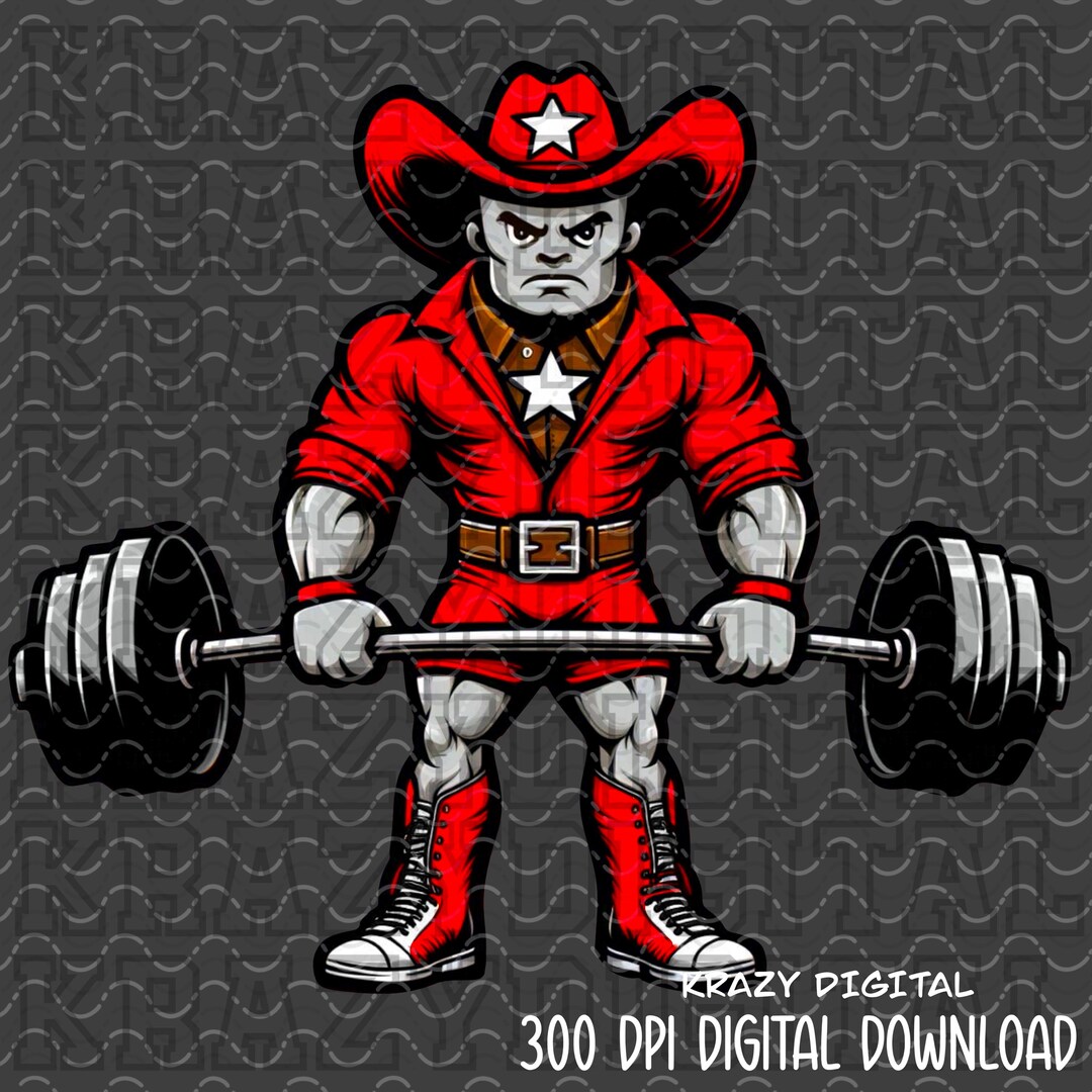 Red Cowboy Powerlifter PNG, Weight Lifting Cowboy Digital, Red Cowboy ...