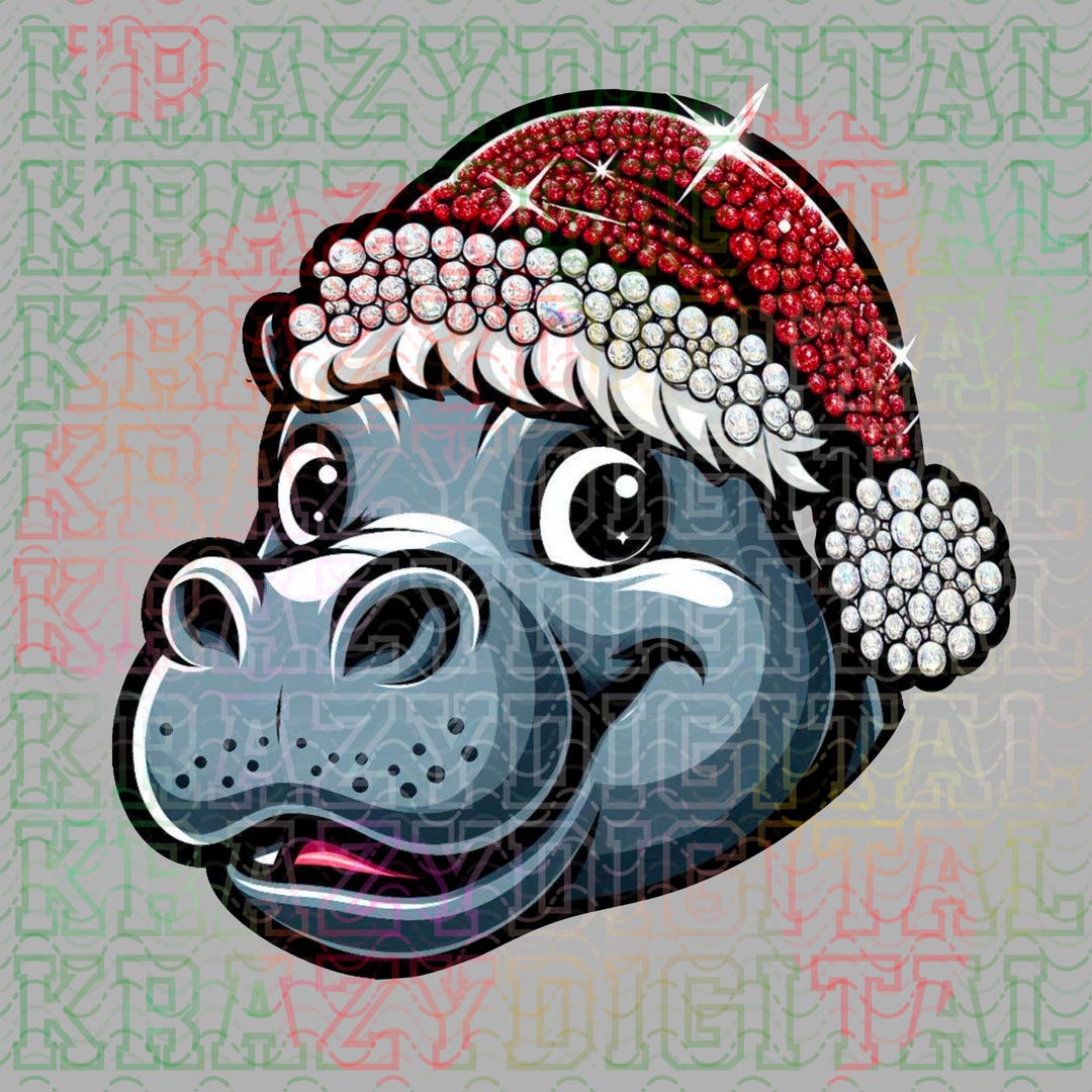 Christmas at the Zoo, Christmas Hippo Rhinestone Mascot PNG, Holiday ...