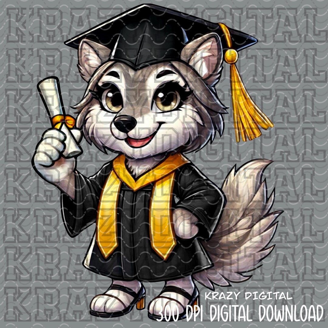Wolf Yellow Mascot Graduation PNG, Husky Senior Mascot, Lobo Graduation ...
