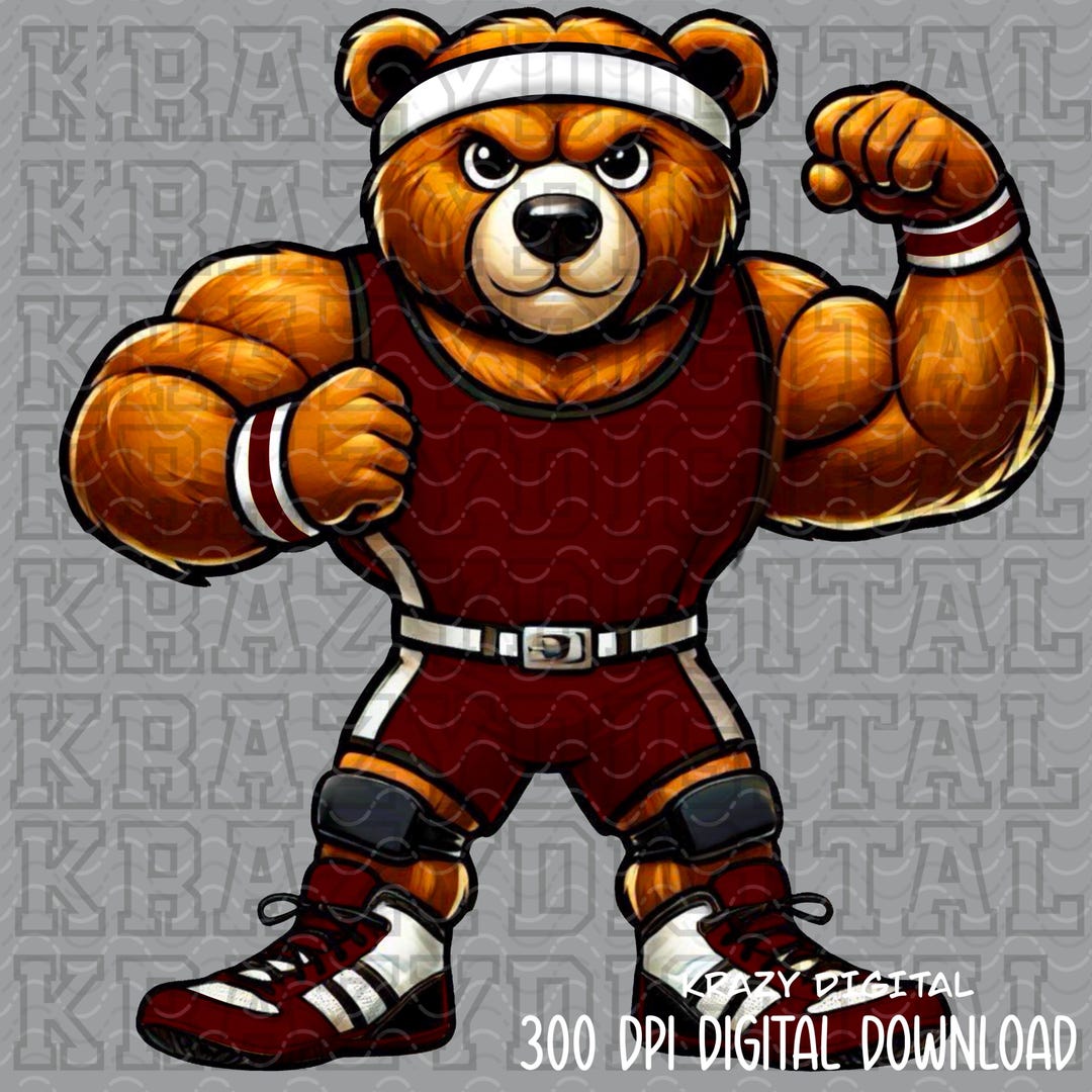 Maroon Bears Wrestler Mascot PNG, Bears Mascot Digital Design, Maroon ...