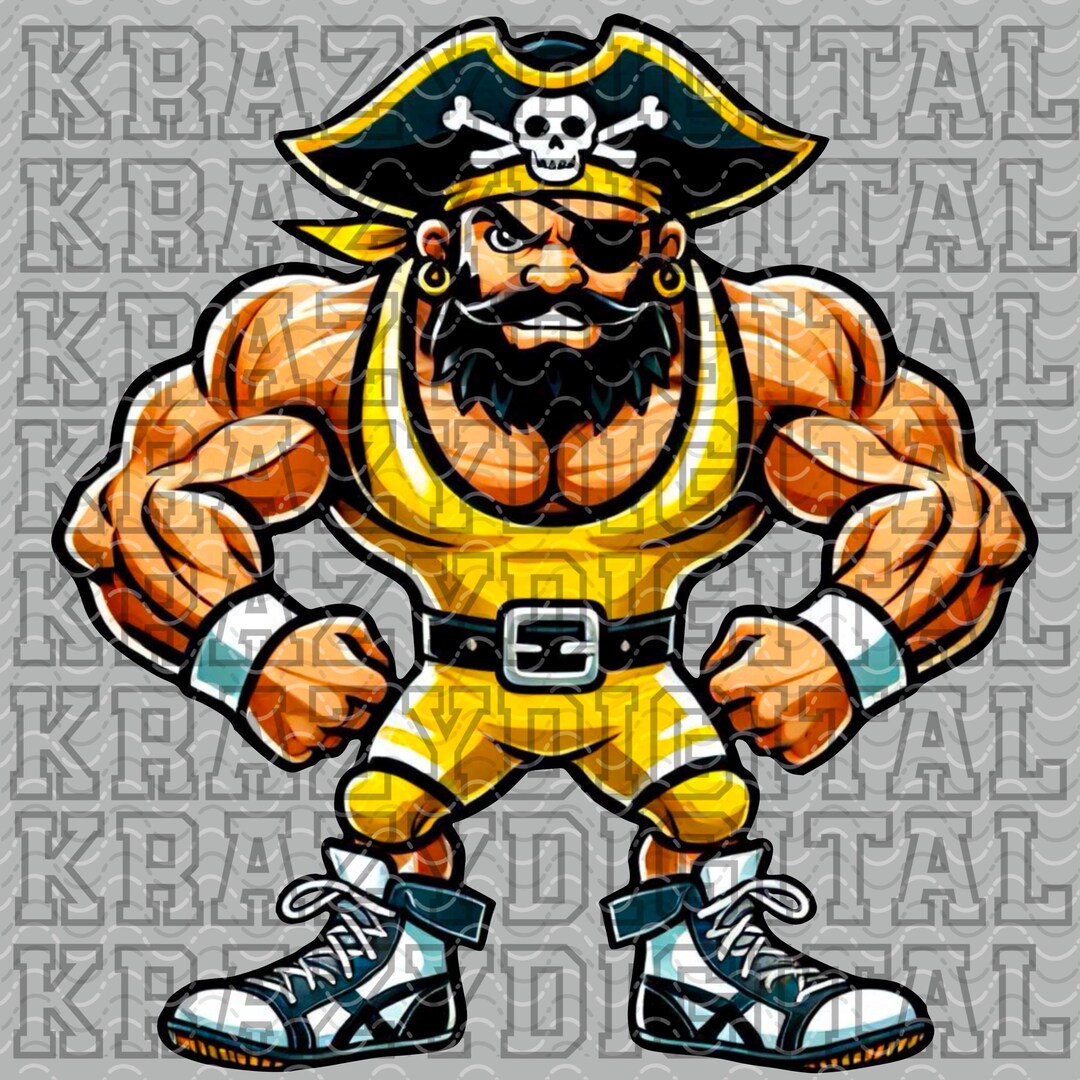 Yellow Pirate Wrestling Mascot PNG, Cartoon Wrestler Pirate Mascot ...
