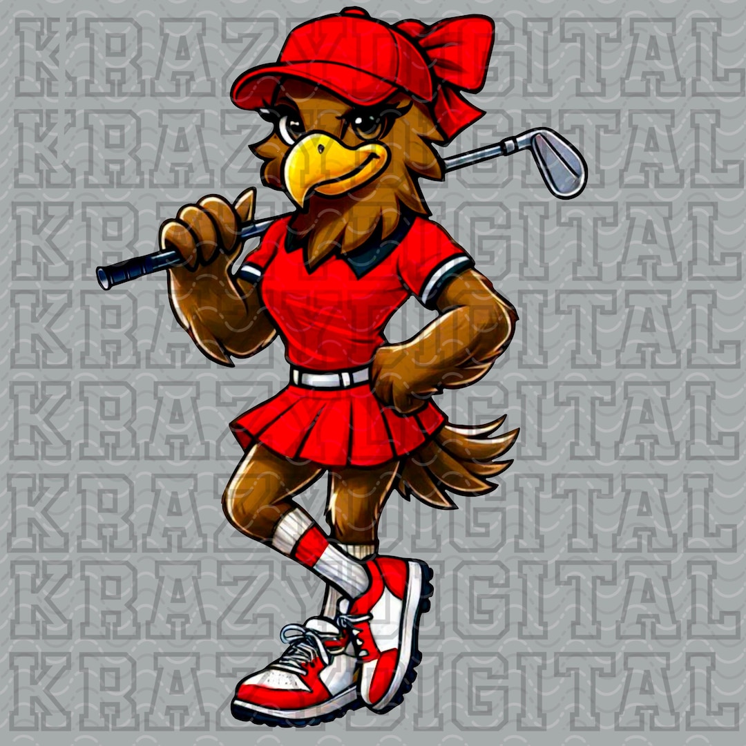 Lady Hawk Red Golf Mascot PNG, Falcon Golf Mascot, Athletic Team Design ...