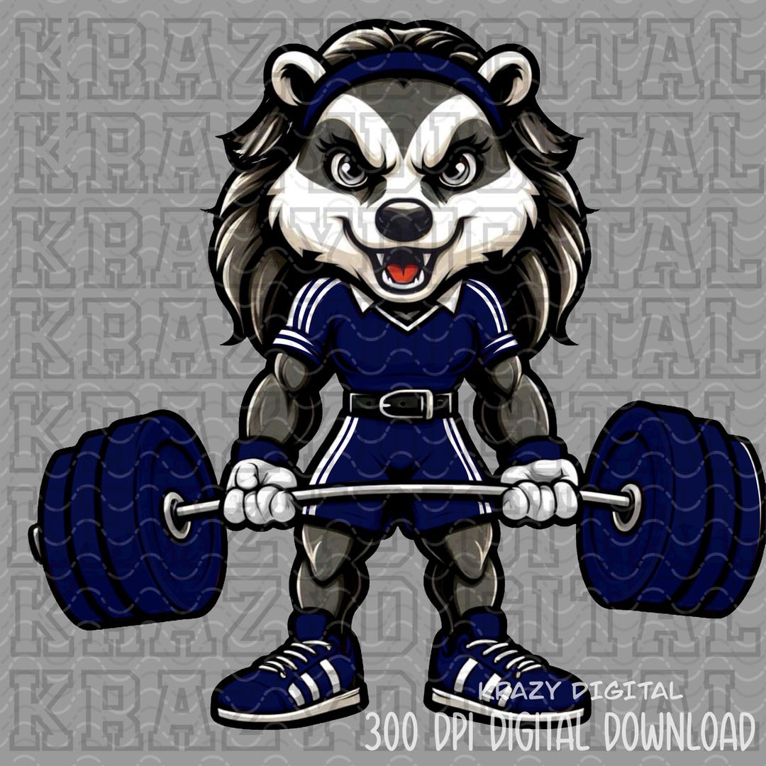 Navy Lady Badger Powerlifting PNG, Badgers Girl Weight Lifting Mascot ...
