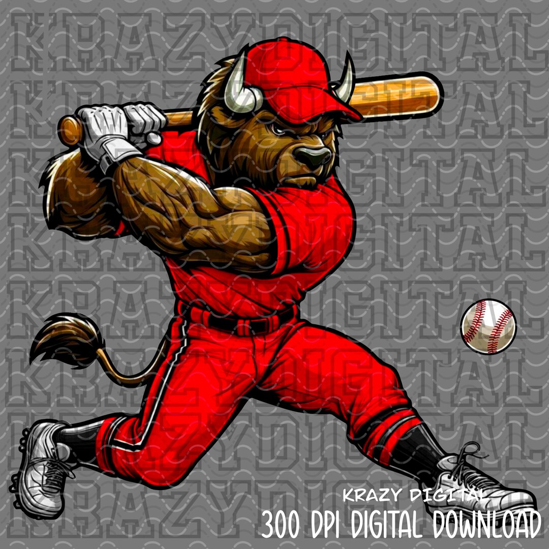Red Buffalo Baseball Mascot PNG, Red Bison School Mascot, Baseball Mom ...