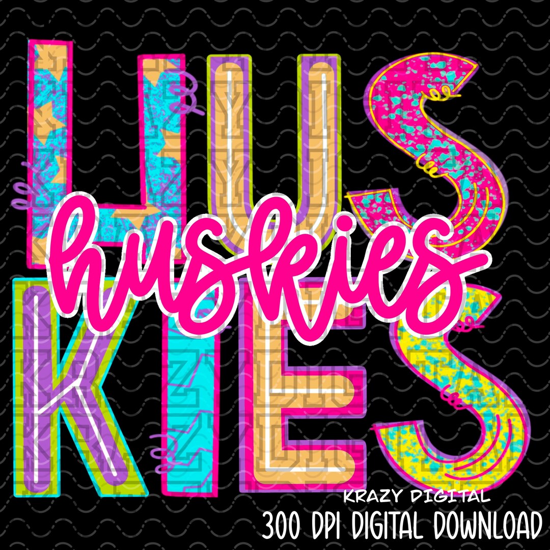 Neon Huskies Sketch Font PNG, Husky Girl Sister Spirit Digital File ...