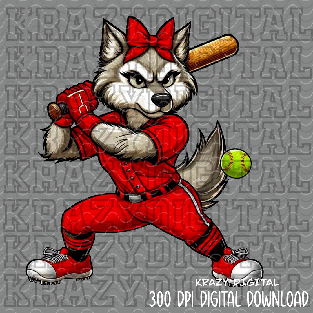Wolf Red Softball PNG, Wolf Girly Red Sport Design PNG, Wolf Red Mom ...